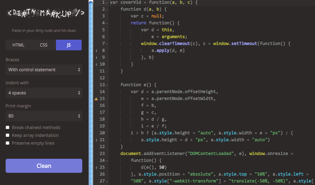 【第二弾】圧縮され、難解になったソースコードを元に戻してくれるWebサービス「Dirty Markup」 | weblovelog